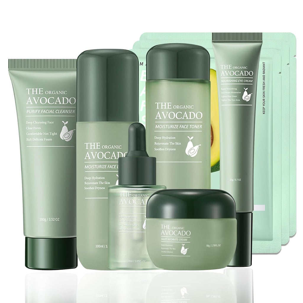 Avocado Skin Care Set (9PCS) – Complete Facial Kit with Cleanser, Tone ...