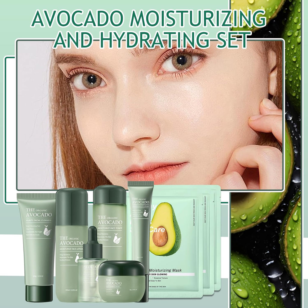 Avocado Skin Care Set (9PCS) – Complete Facial Kit with Cleanser, Tone ...